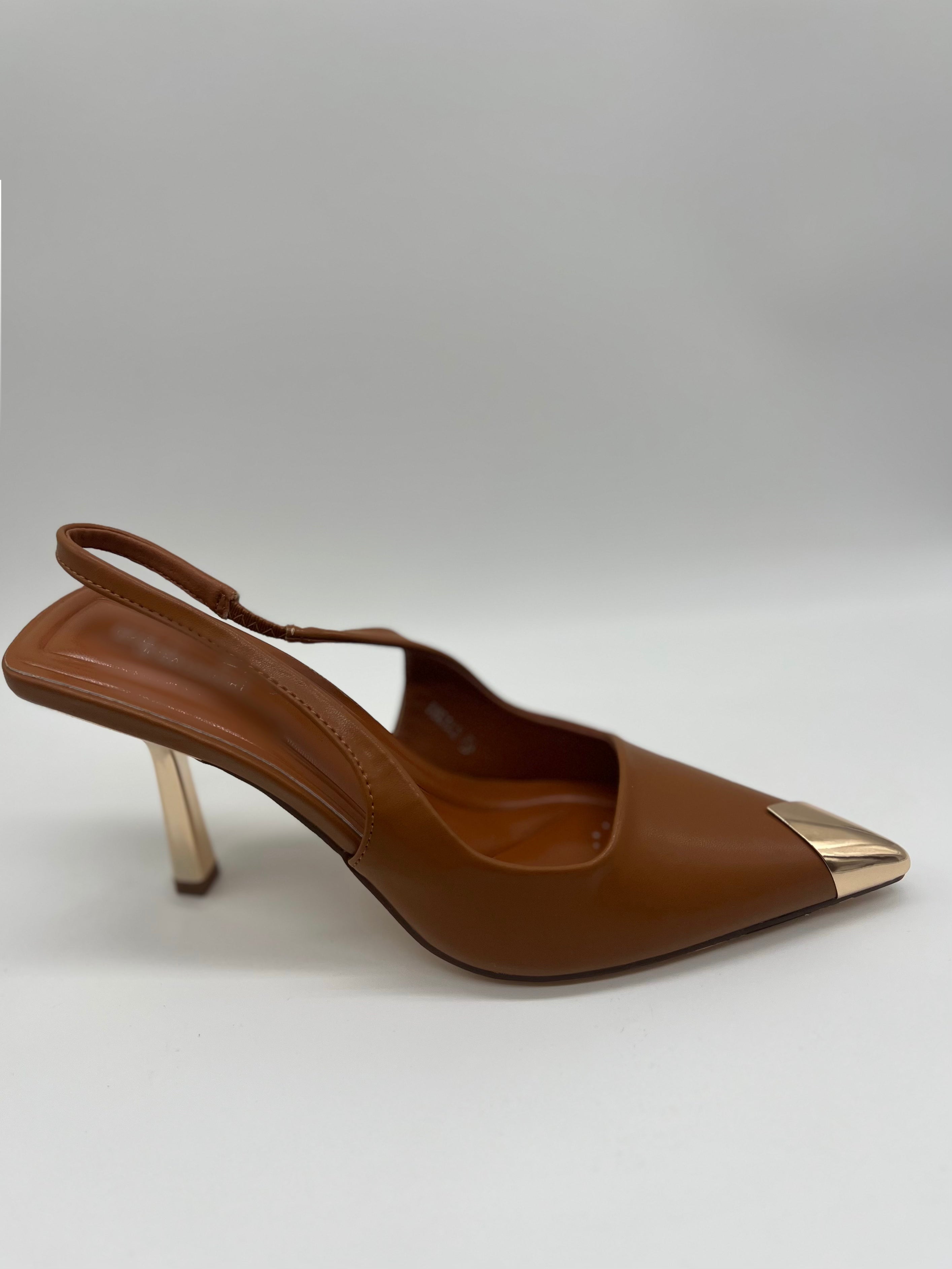 Thalessa Pointy Heel Gold Detail- Caramel – nvme clothing